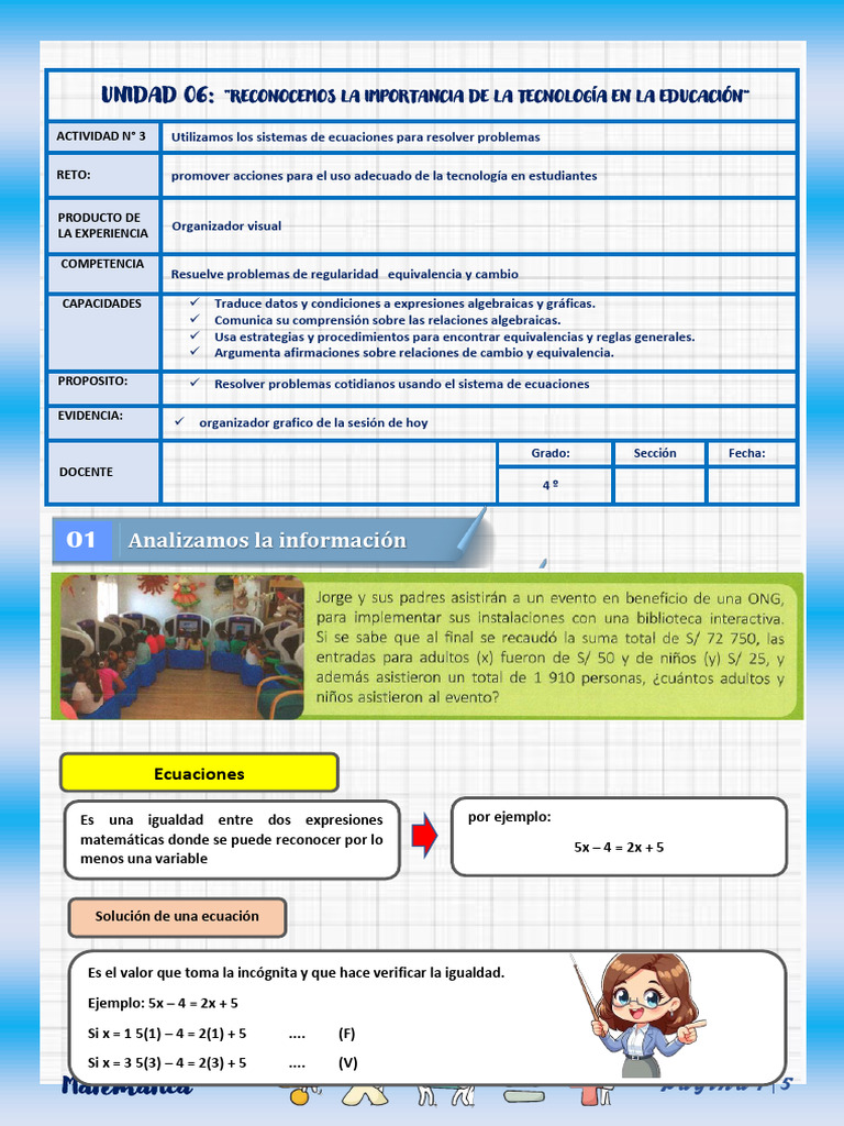 Act 3 Mat 4° Sem 3 Unid 06 | PDF | Ecuaciones | Sistema de ecuaciones ...
