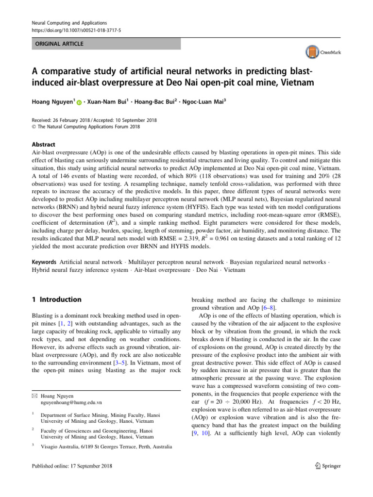 A Comparative Study of Artificial Neural Networks in Predicting Blastinduced Air-blast ...