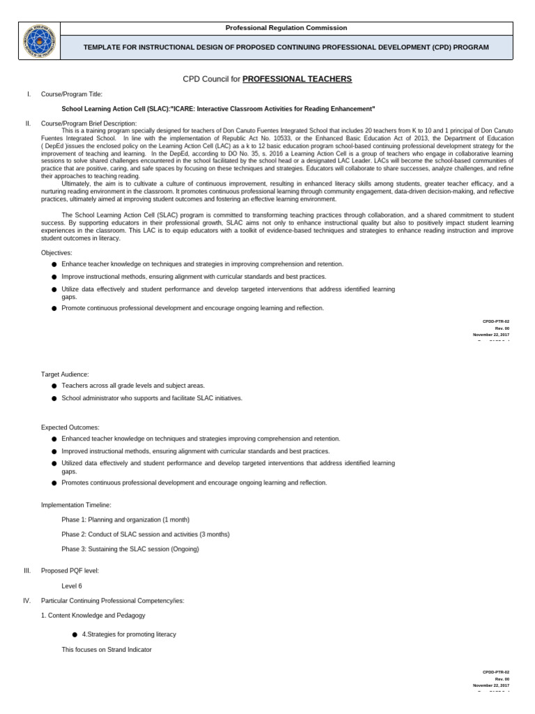 3d Sample Instructional Design Template For Professional Teachers | PDF ...