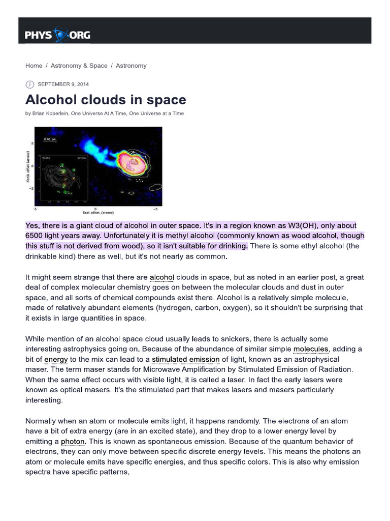 Alcohol Clouds in Space | PDF