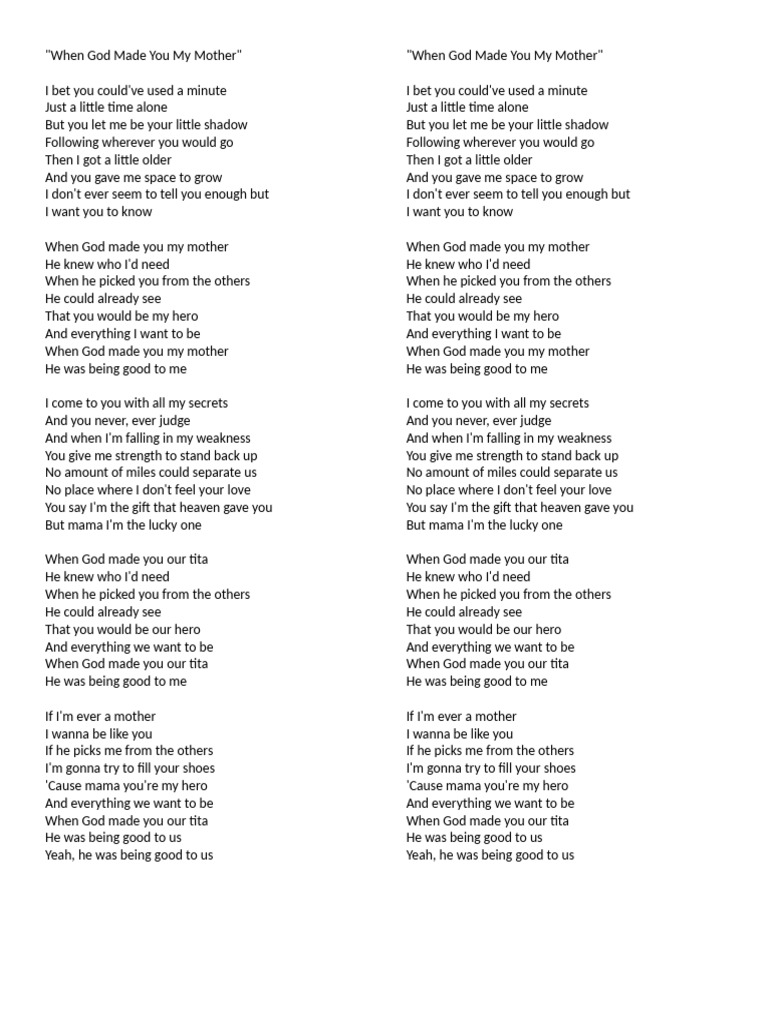 When God Made You My Mother | PDF