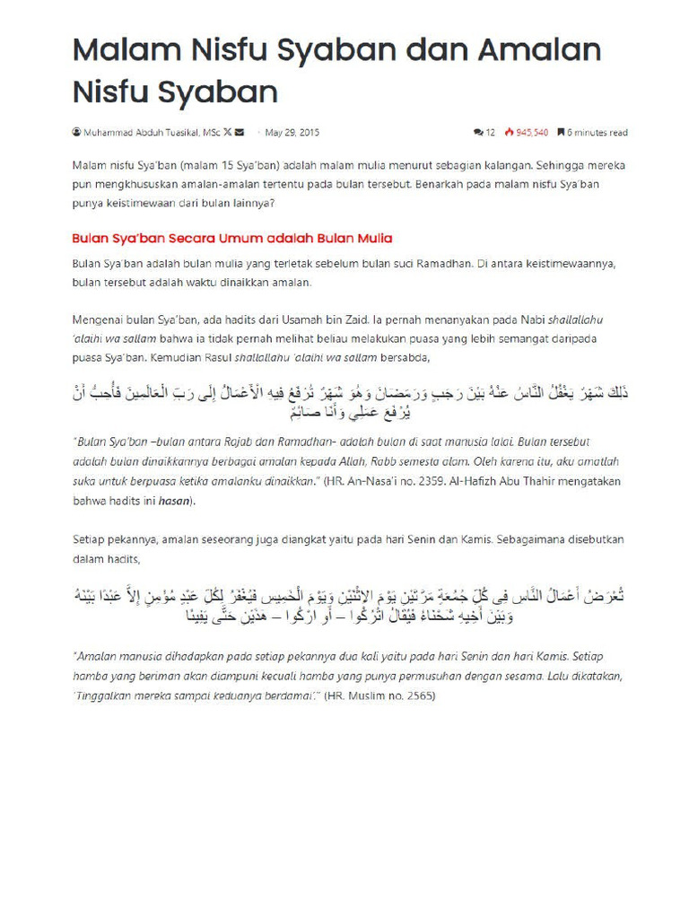 Amalan Nisfu Syaban | PDF