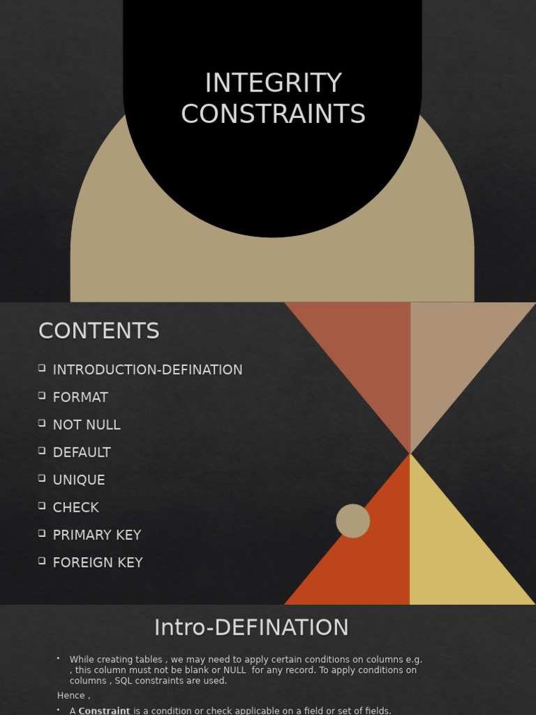 INTEGRITY CONSTRAINTS Dbms Presentation | PDF | Sql | Software Design