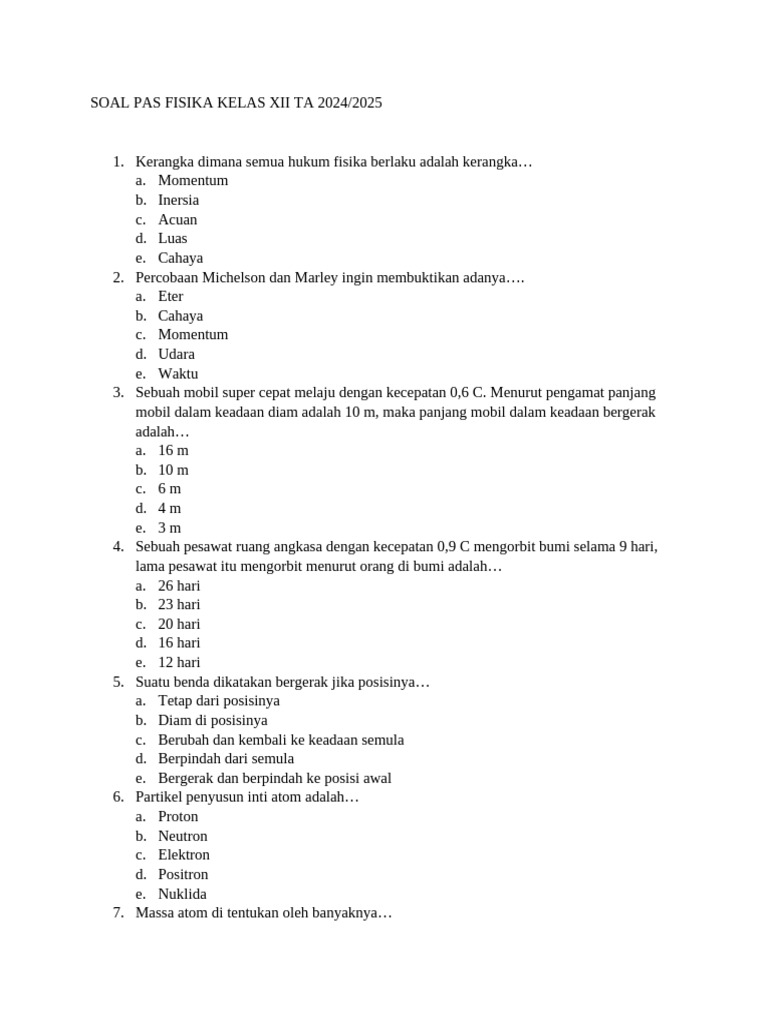 Soal Pas Fisika Kelas Xii Ta 2024 | PDF