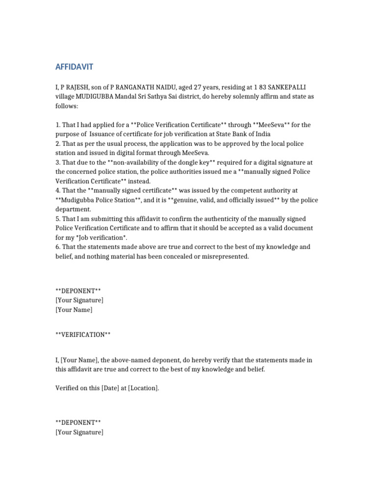 Affidavit Police Verification | PDF