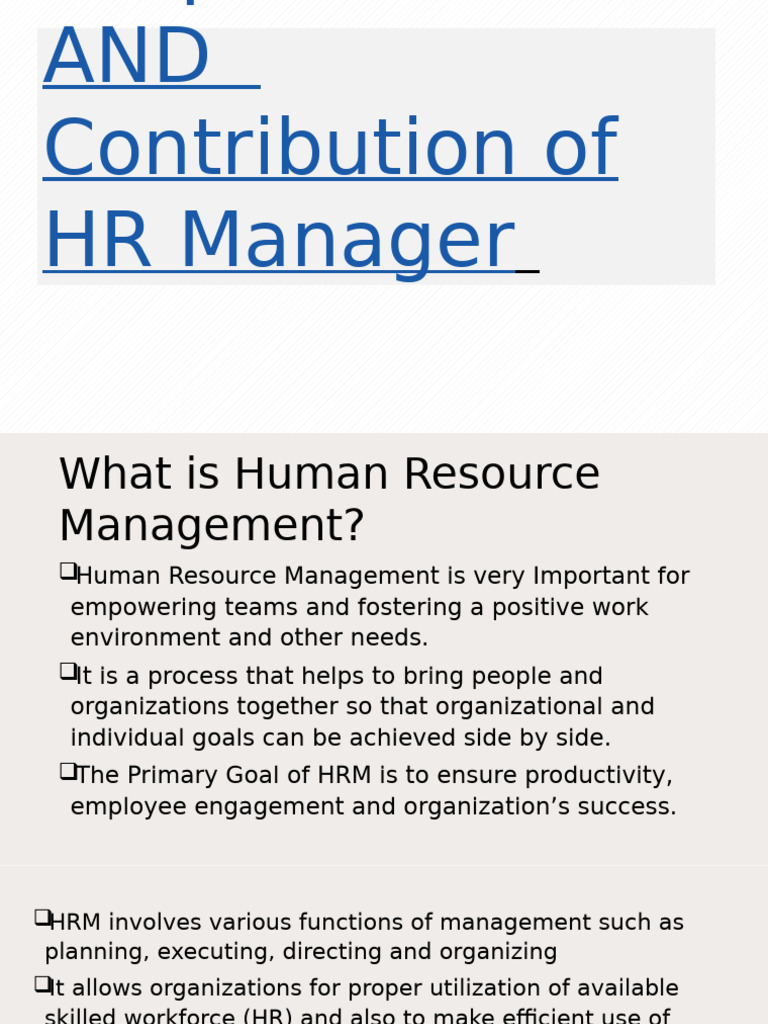 Responsbilties and Contribution of HR Manager | PDF | Human Resource Management | Performance ...