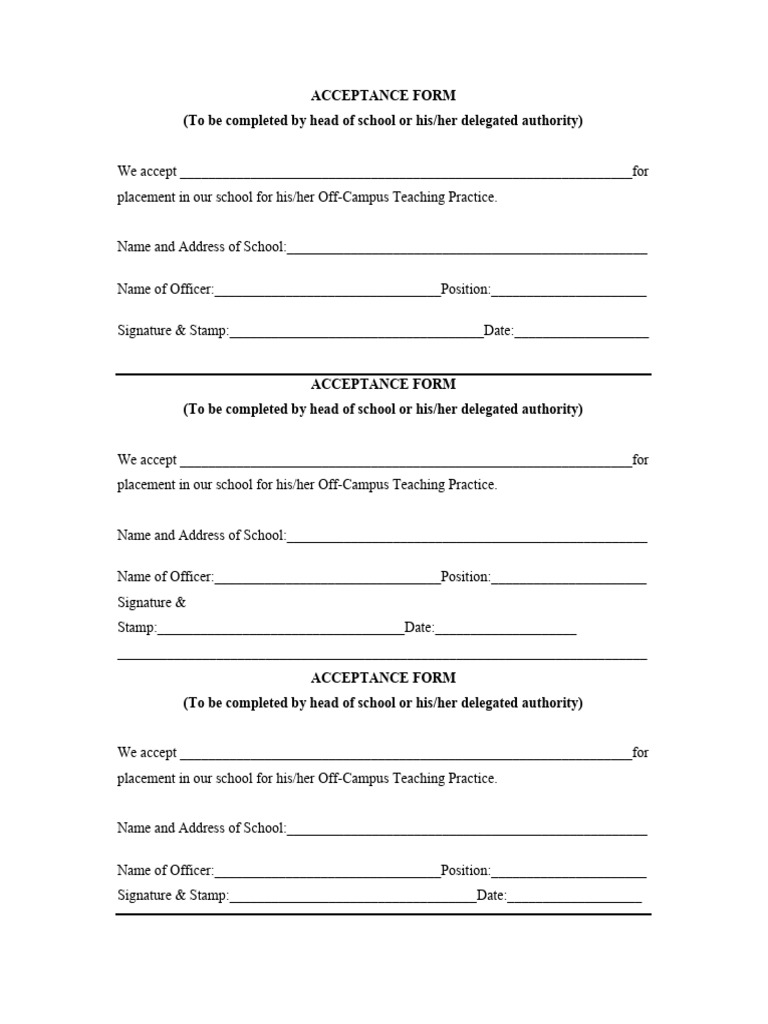 Acceptance Form (To Be Completed by Head of School or His/her Delegated ...