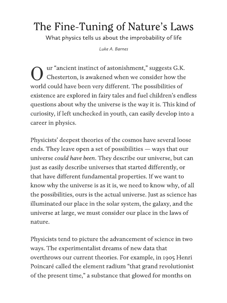 Fine Tuning The Laws of Nature | PDF