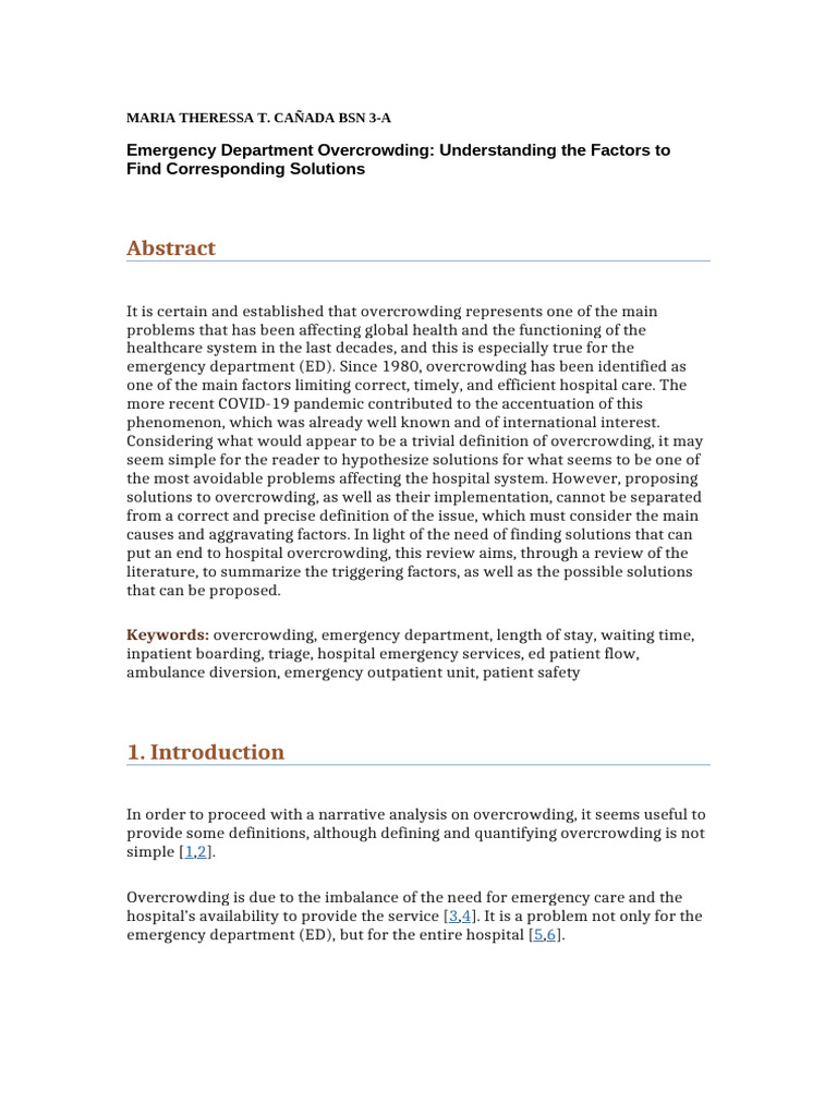 Emergency Department Overcrowding | PDF | Emergency Department | Hospital