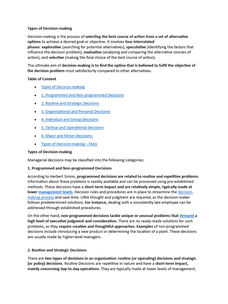 Types of Decision - Ananya | PDF | Decision Making | Policy