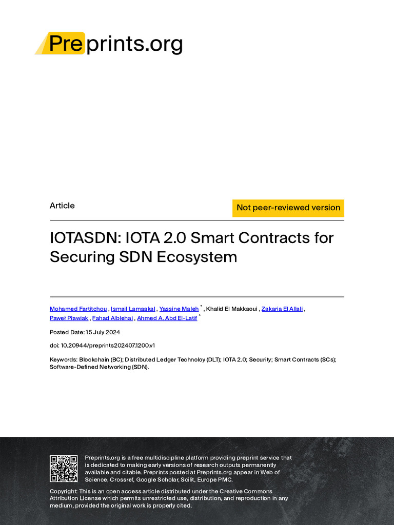 IOTASDN IOTA 20 Smart Contracts For Securing SDN E | PDF | Computer Security | Security