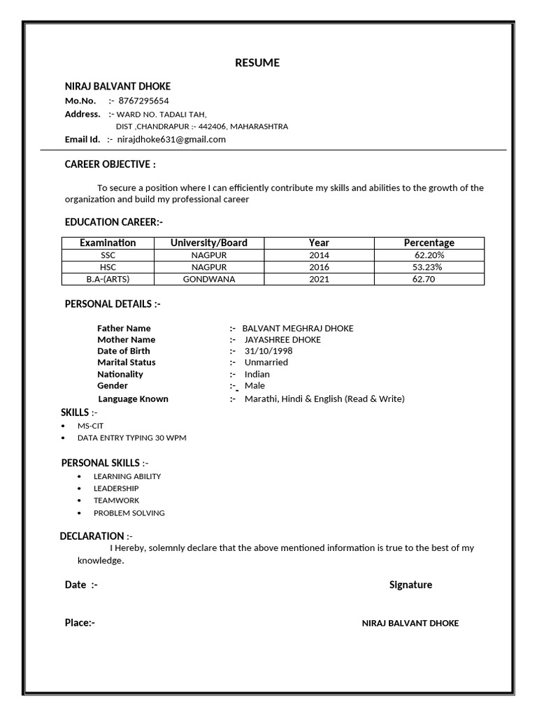 Niraj Dhoke Resume | PDF