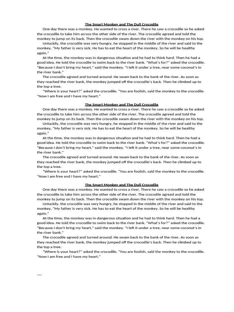The Smart Monkey and The Dull Crocodile | PDF