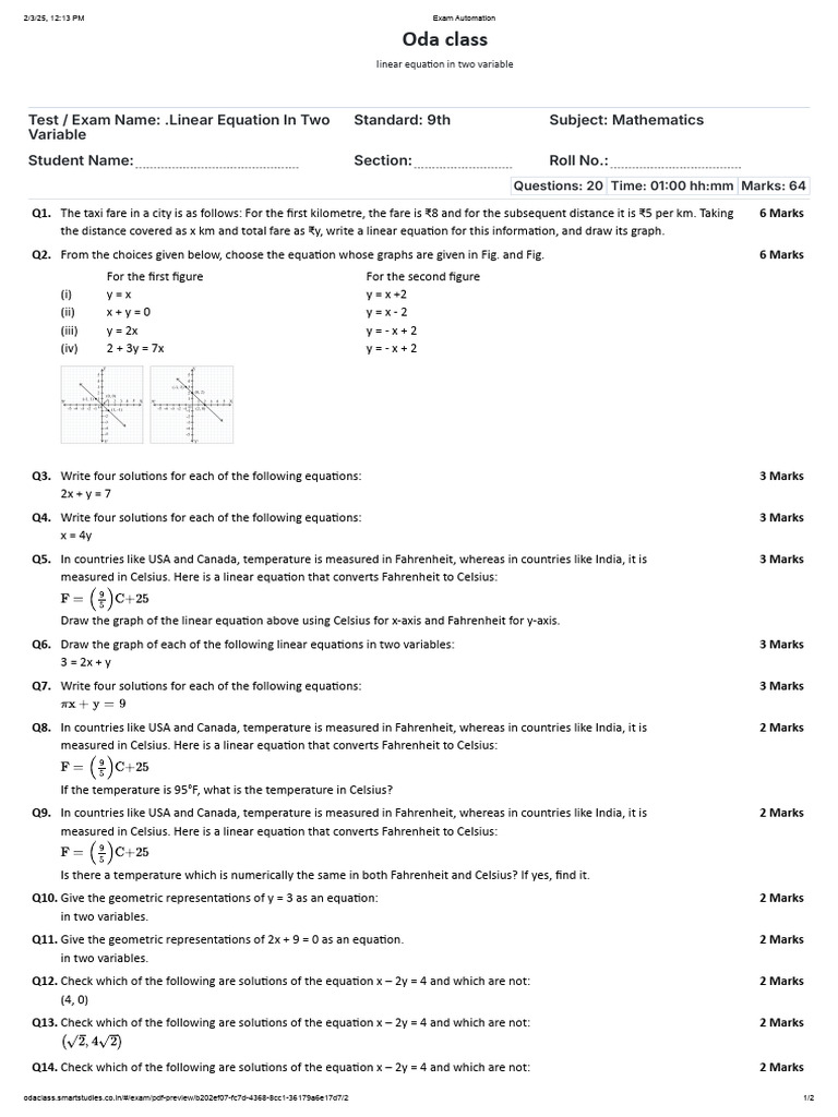 .Linear Equation in Two Variable | PDF | Fahrenheit | Temperature
