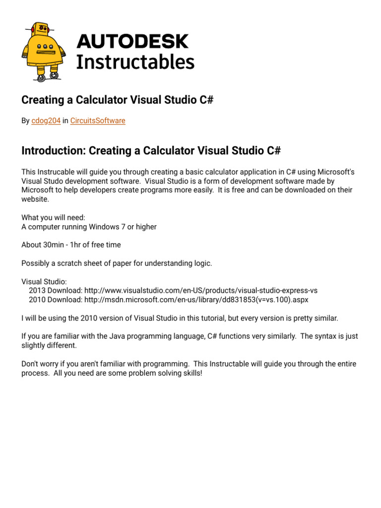 Creating A Calculator Visual Studio C# - 11 Steps - Instructables | PDF | Menu (Computing ...