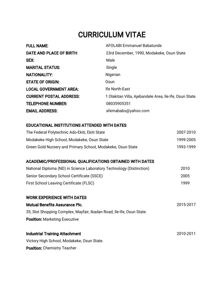 Afolabi Emmanuel Babatunde CV | PDF