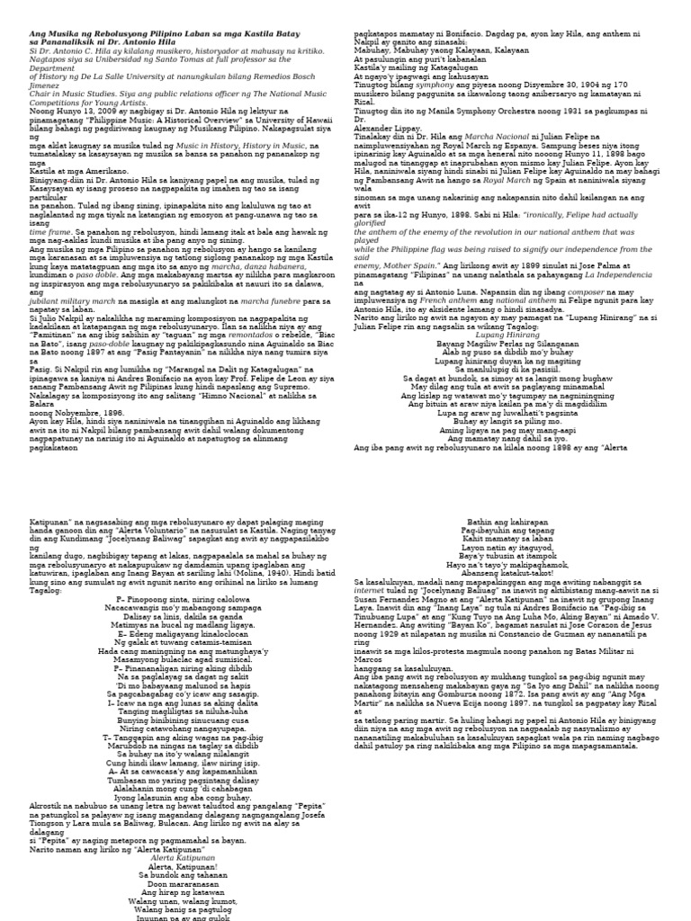 Ang Musika NG Rebolusyong Pilipino Laban Sa Mga Ka | PDF