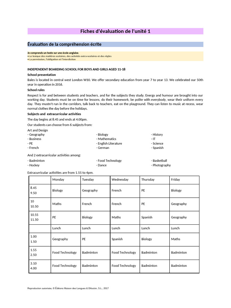 blg5 Fiche Eval Word U1 | PDF