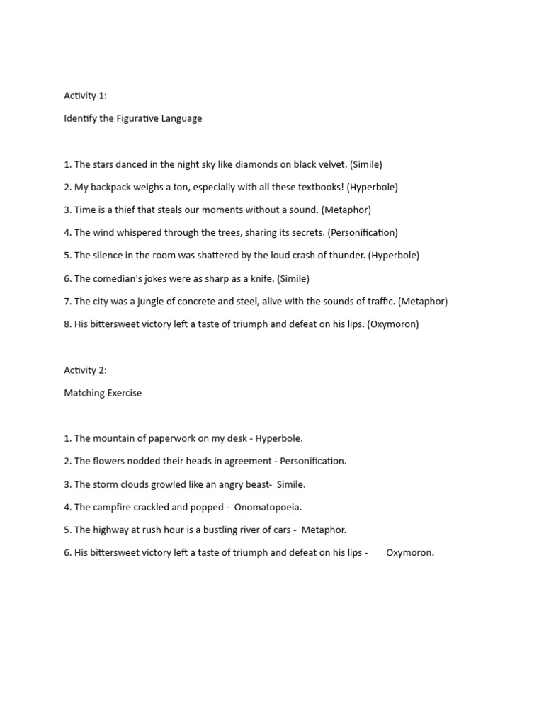 Figurative Language Answers | PDF