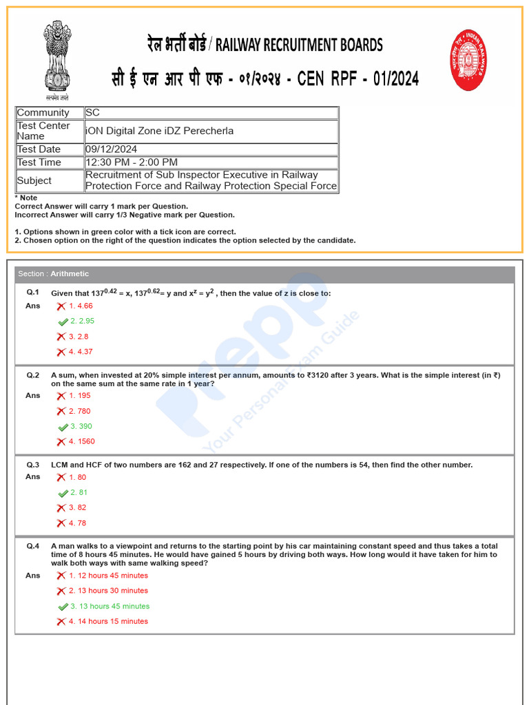 RPF SI Shift 2 9 Dec 2024 | PDF