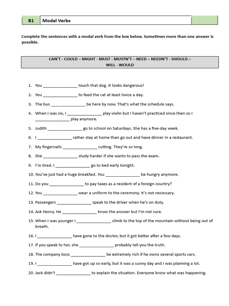 Modal verbs Worksheet | PDF