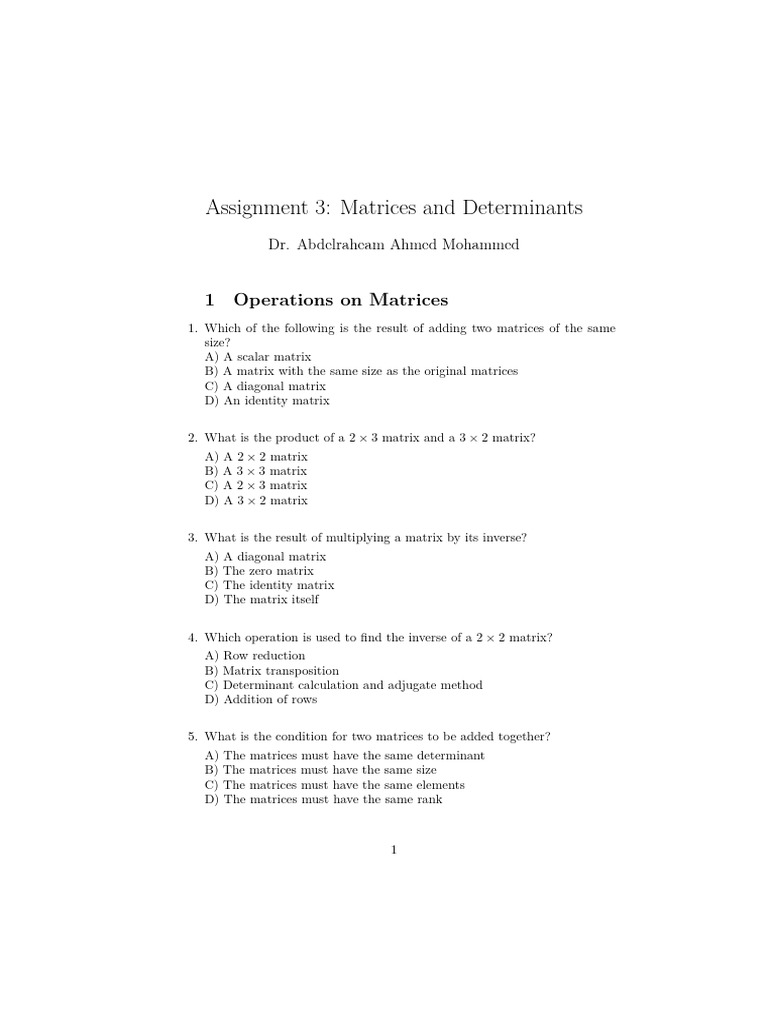 Assignment 3 | PDF | Determinant | Matrix (Mathematics)