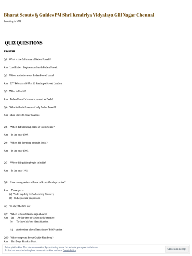 QUIZ QUESTIONS - Bharat Scouts & Guides PM Shri Kendriya Vidyalaya Gill ...