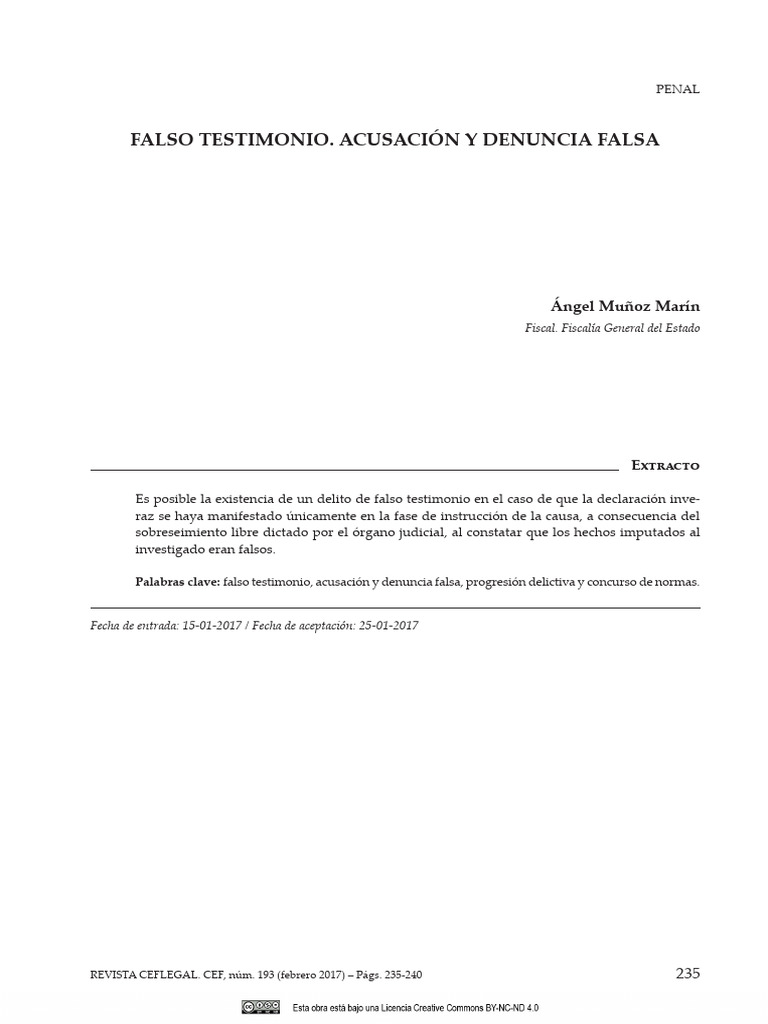 Falso Testimonio y Denuncia Falsa: Análisis Legal | PDF | Testigo ...