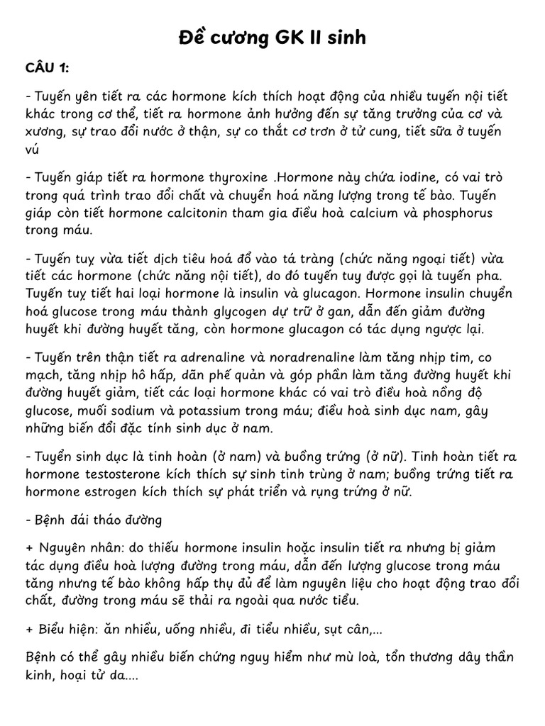 Đề cương GK II sinh | PDF