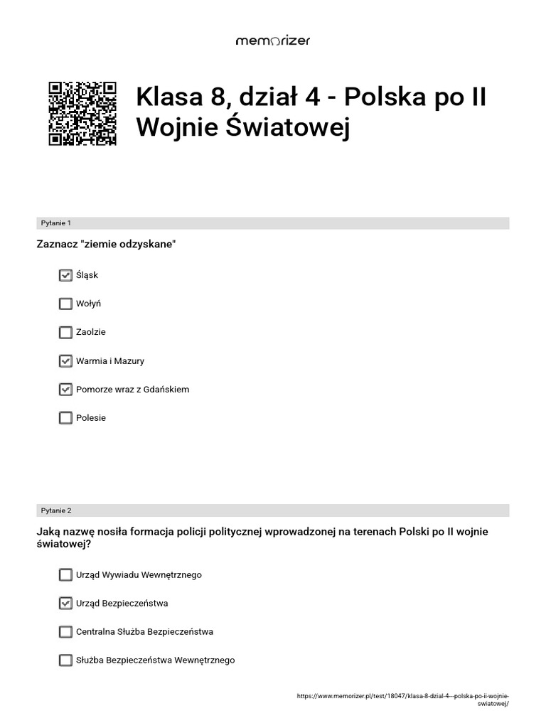 Klasa 8, Dział 4 - Polska Po II Wojnie Światowej - WYPEŁNIONY | PDF