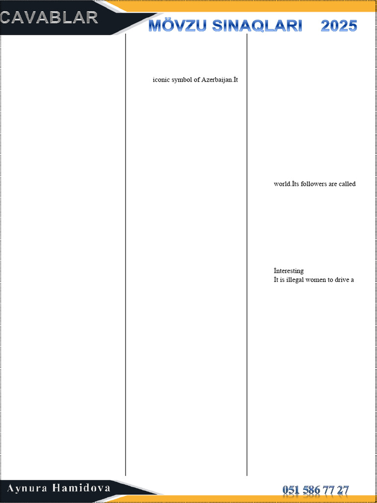 Cavablar Movzu Si̇naqlari̇ 2025-2 | PDF | Bart Simpson