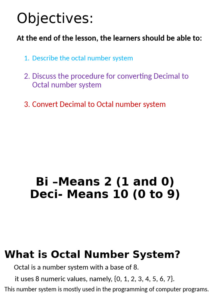 Q3 W2 First Lesson Decimal to Octal Conversion (1) | PDF