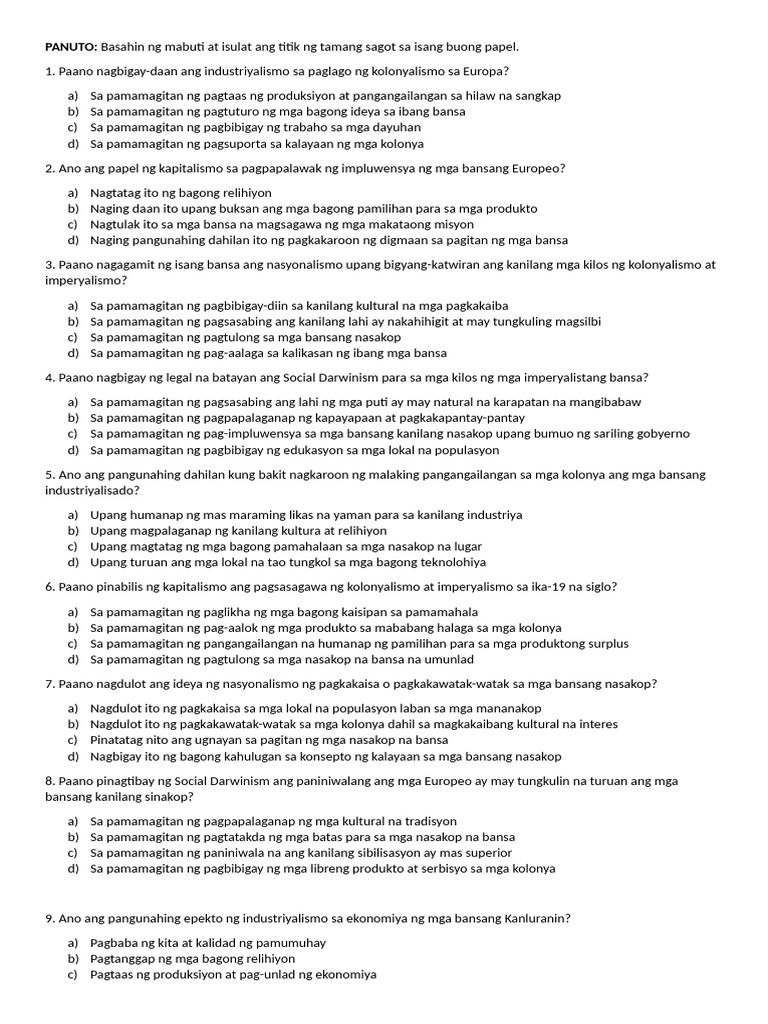 20 MULTIPLE CHOICE QUESTIONNAIRE | PDF