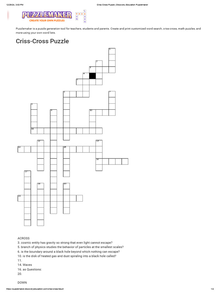 Criss Cross Puzzle - 1 | PDF