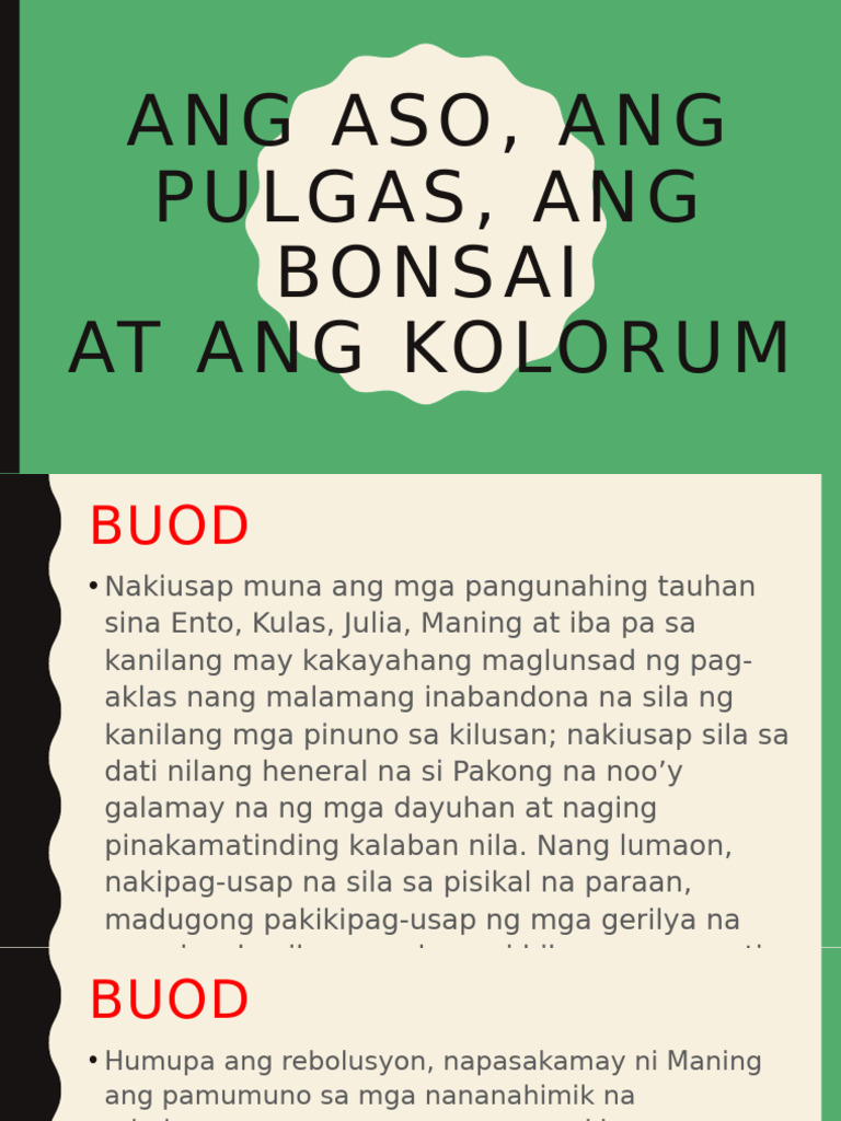 Ang Aso Ang Pulgas Ang Bonsai at Ang Kolorum | PDF