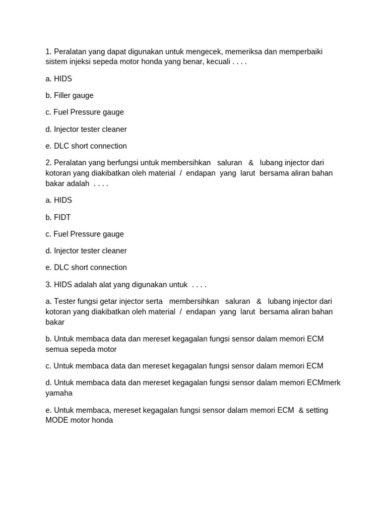 Latihan Soal Pilihan Kejuran 12 TKR | PDF