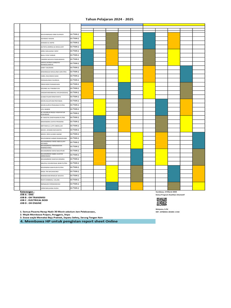 Jadwal Ukk 2025 - Xii TKR - 2 | PDF