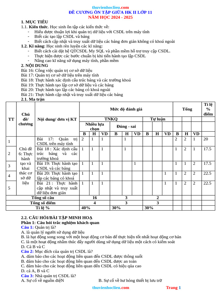 De Cuong Tap Giua HK2 Tin 11 KNTT 24 25 | PDF