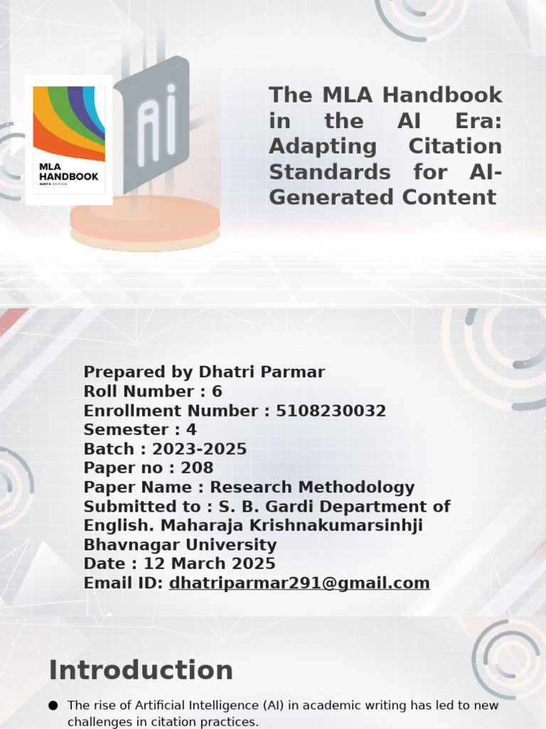 The MLA Handbook in The AI Era - Adapting Citation Standards For AI-Generated Content | PDF ...