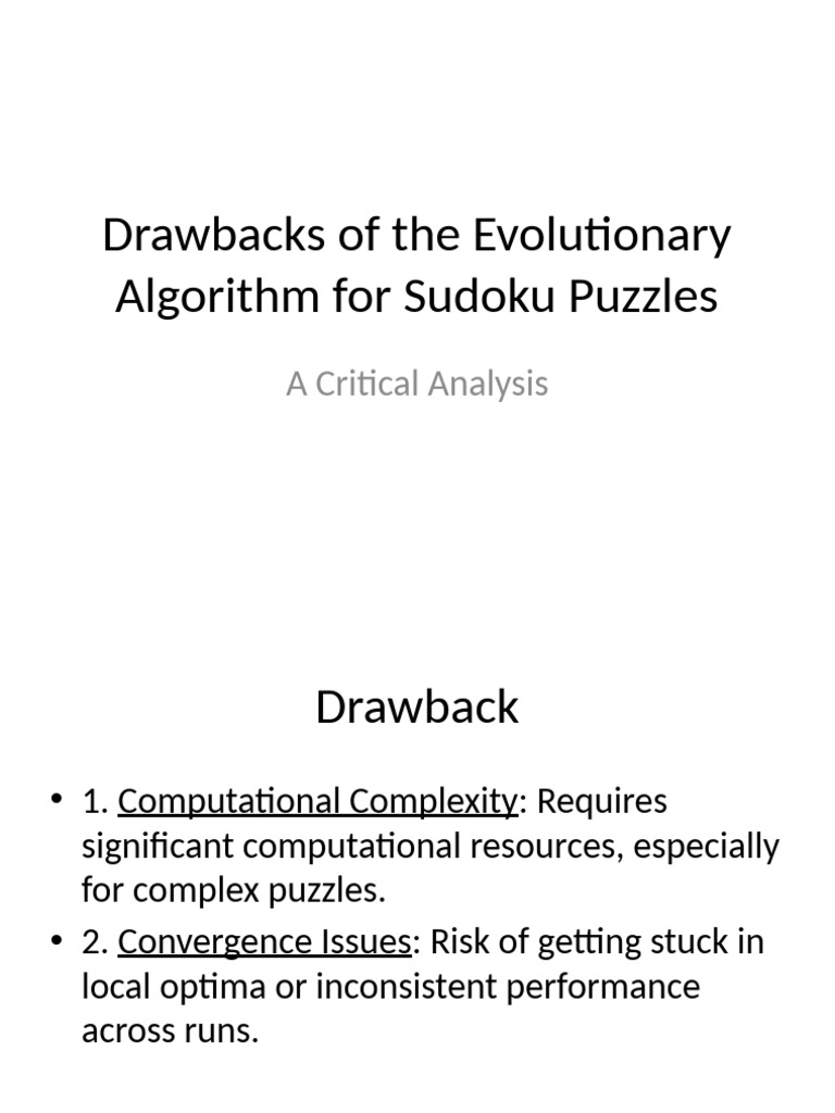 Drawbacks Evolutionary Algorithm Sudoku | PDF