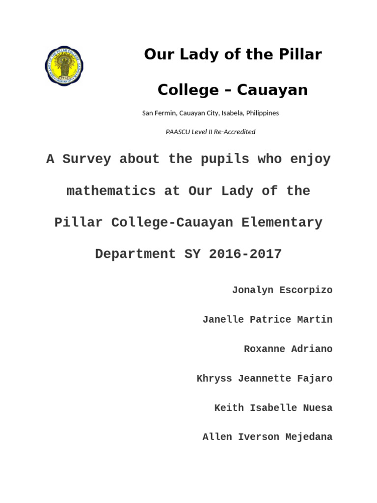 Our Lady of The Pillar College Cauayan | PDF | Mathematics | Epistemology