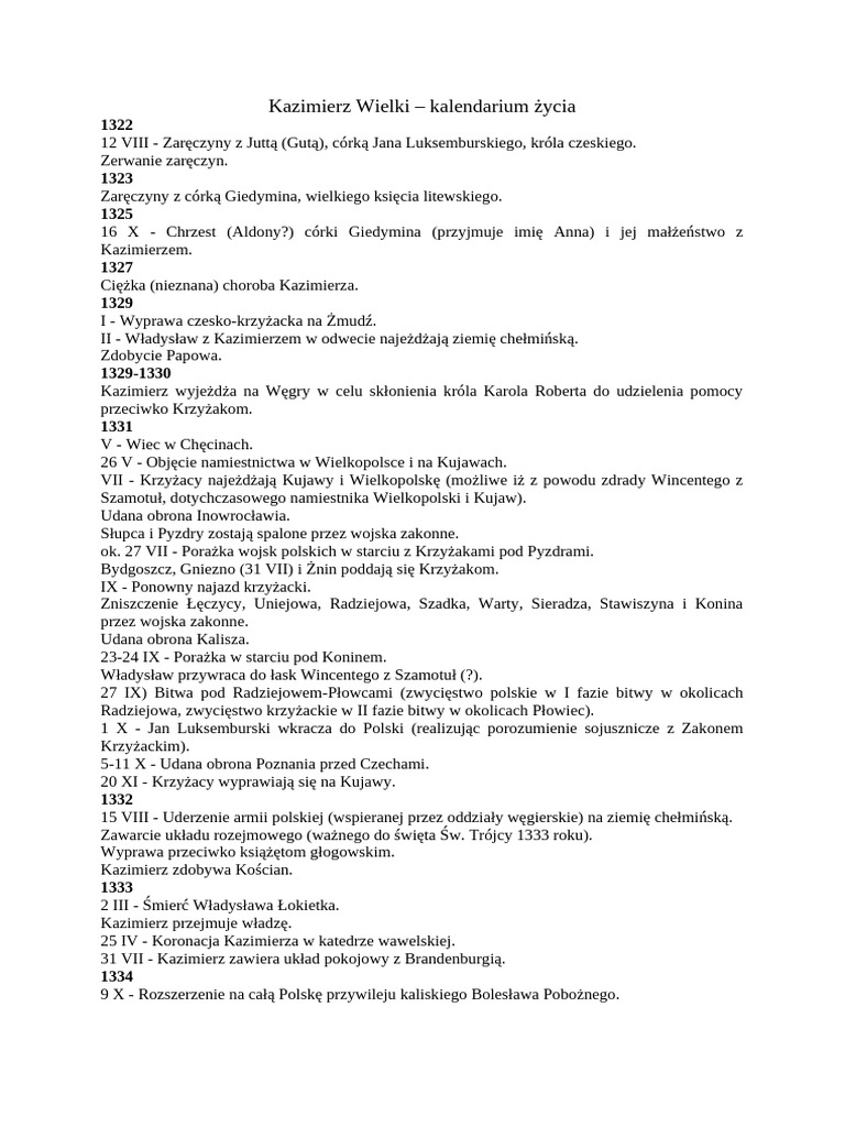 Kazimierz Wielki - Kalendarium Życia | PDF