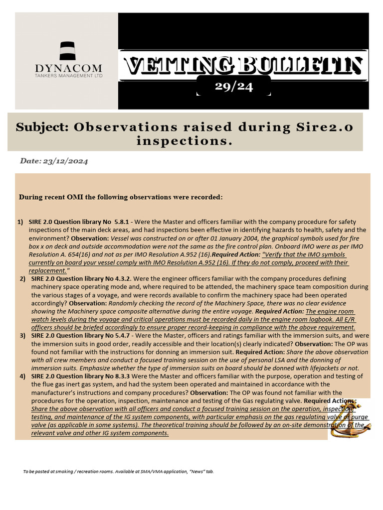 Vetting Bulletin 29.24 SIRE 2.0 Observations Raised During SIRE 2 OMI | PDF