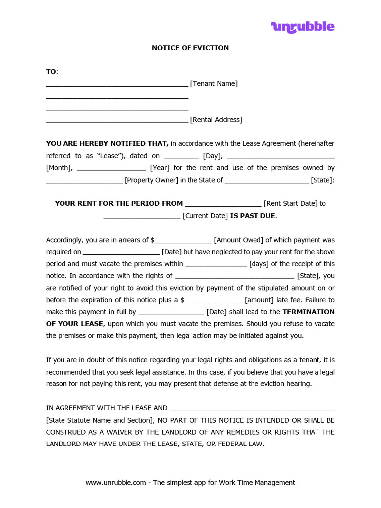 Eviction Notice Template for Tenants | PDF | Lease | Eviction