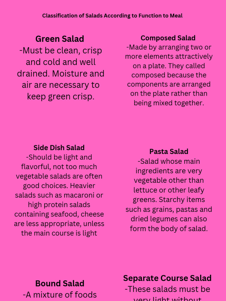 Classification of Salads According To Function To Meal - 20241118 ...