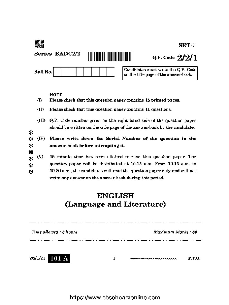 Cbse Class 10 English Language and Literature Badc2 2 Set 1 2024 (1) | PDF
