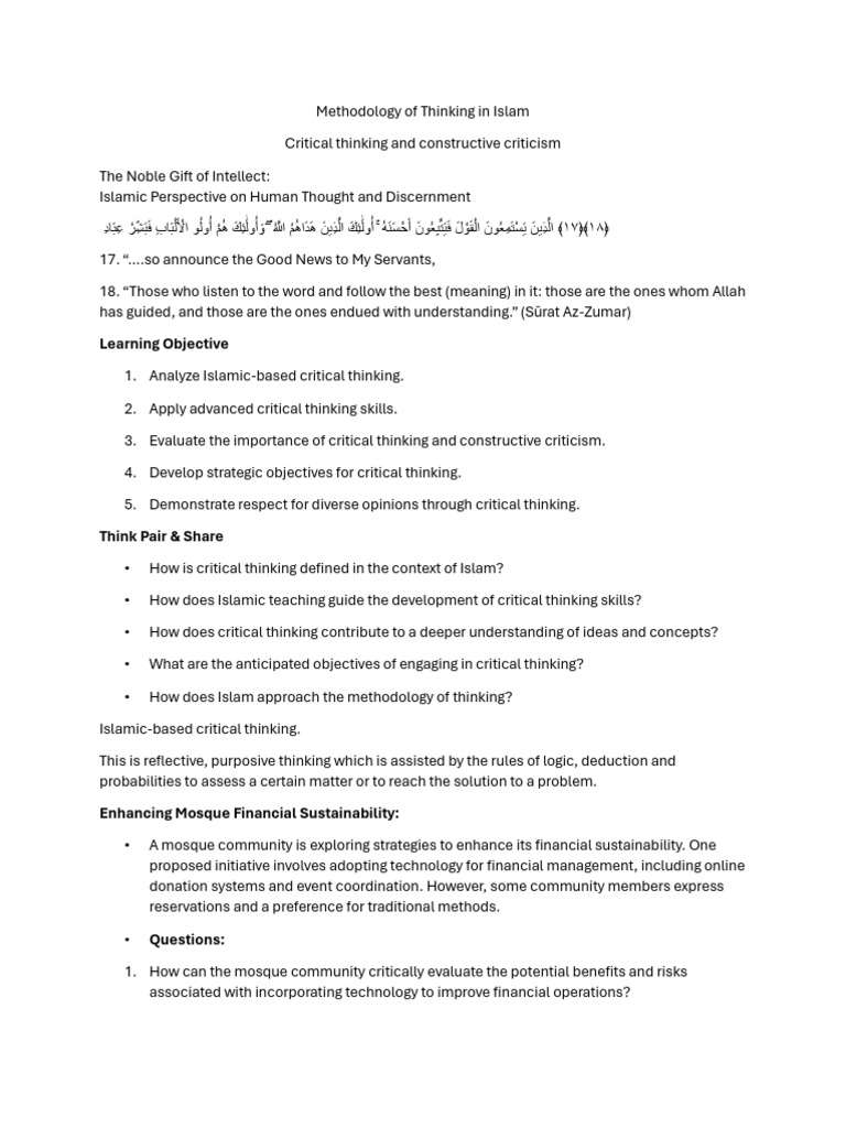 Methodology of Thinking in Islam | PDF | Critical Thinking | Thought