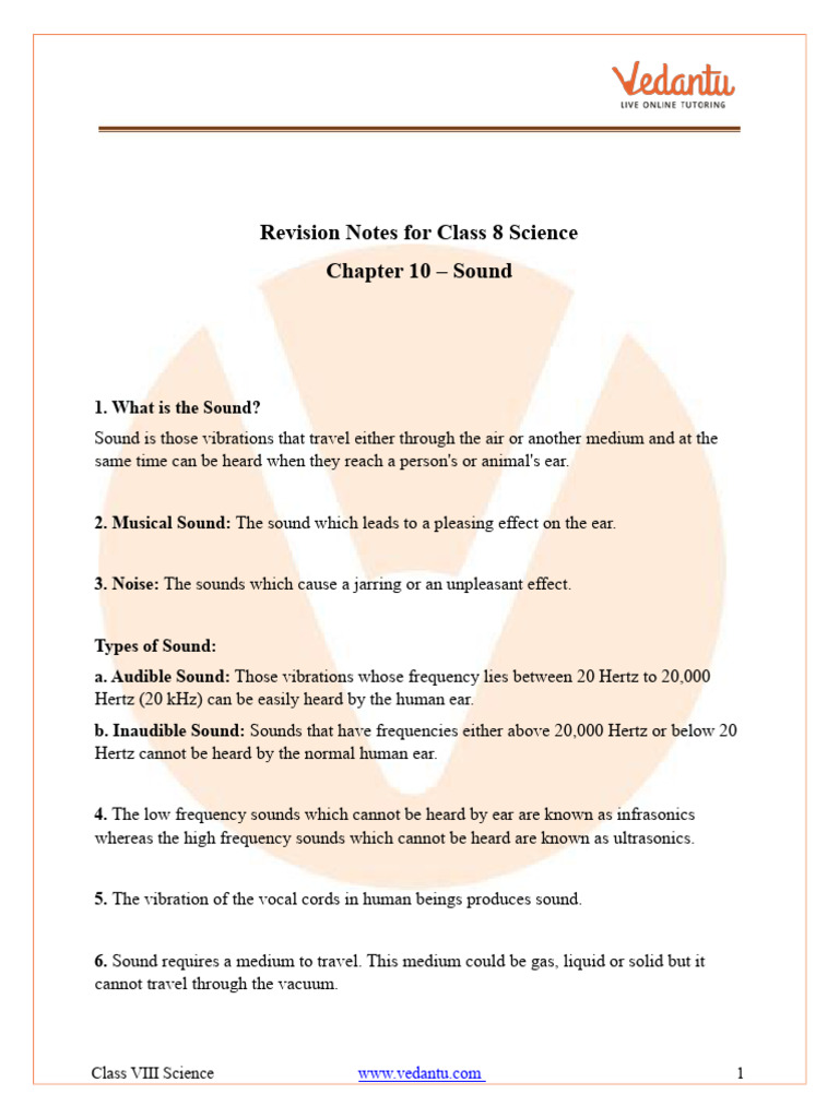 Class 8 Science: Sound Revision Notes | PDF | Sound | Noise