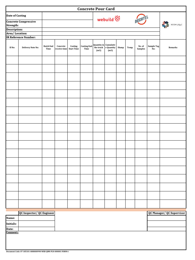07-185101-4800000990-WEB-QMN-PLN-000001-FORM-6-Pour CARD | PDF