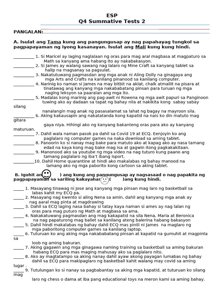 ESP - Summative Test 2 | PDF